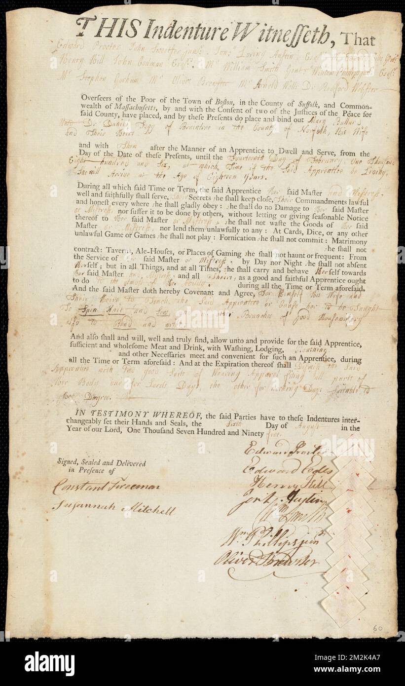 Document of indenture: Servant: Ballard, Mary. Master: Fogg, Daniel ...