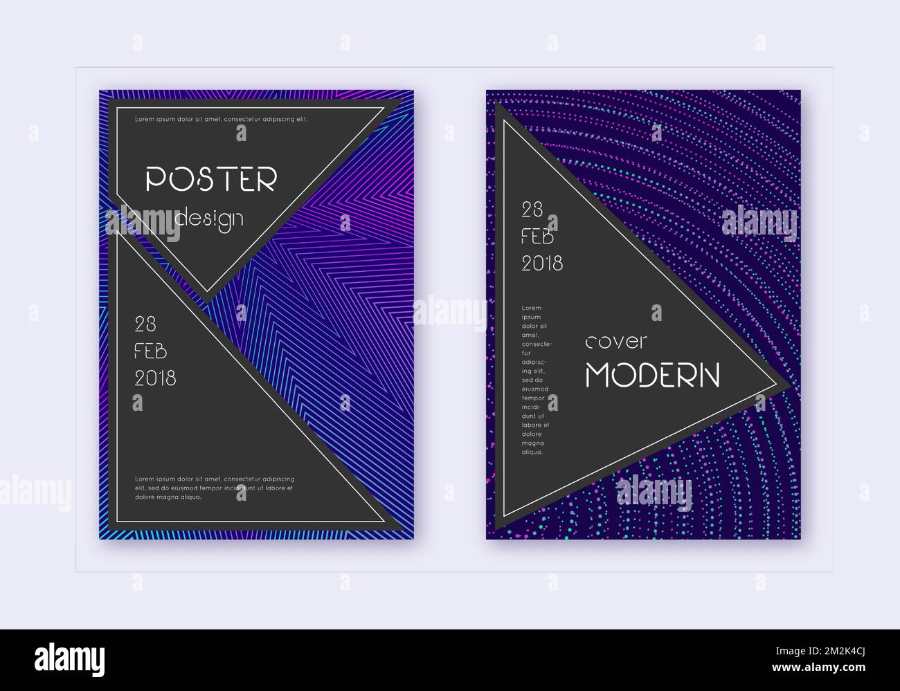 Black cover design template set. Neon abstract lines on dark blue ...