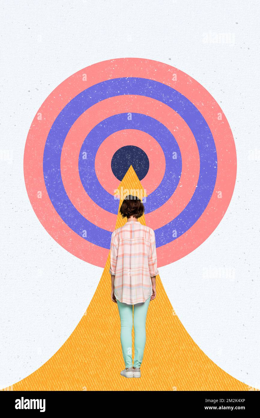 Composite collage picture image of woman back view watching target ...