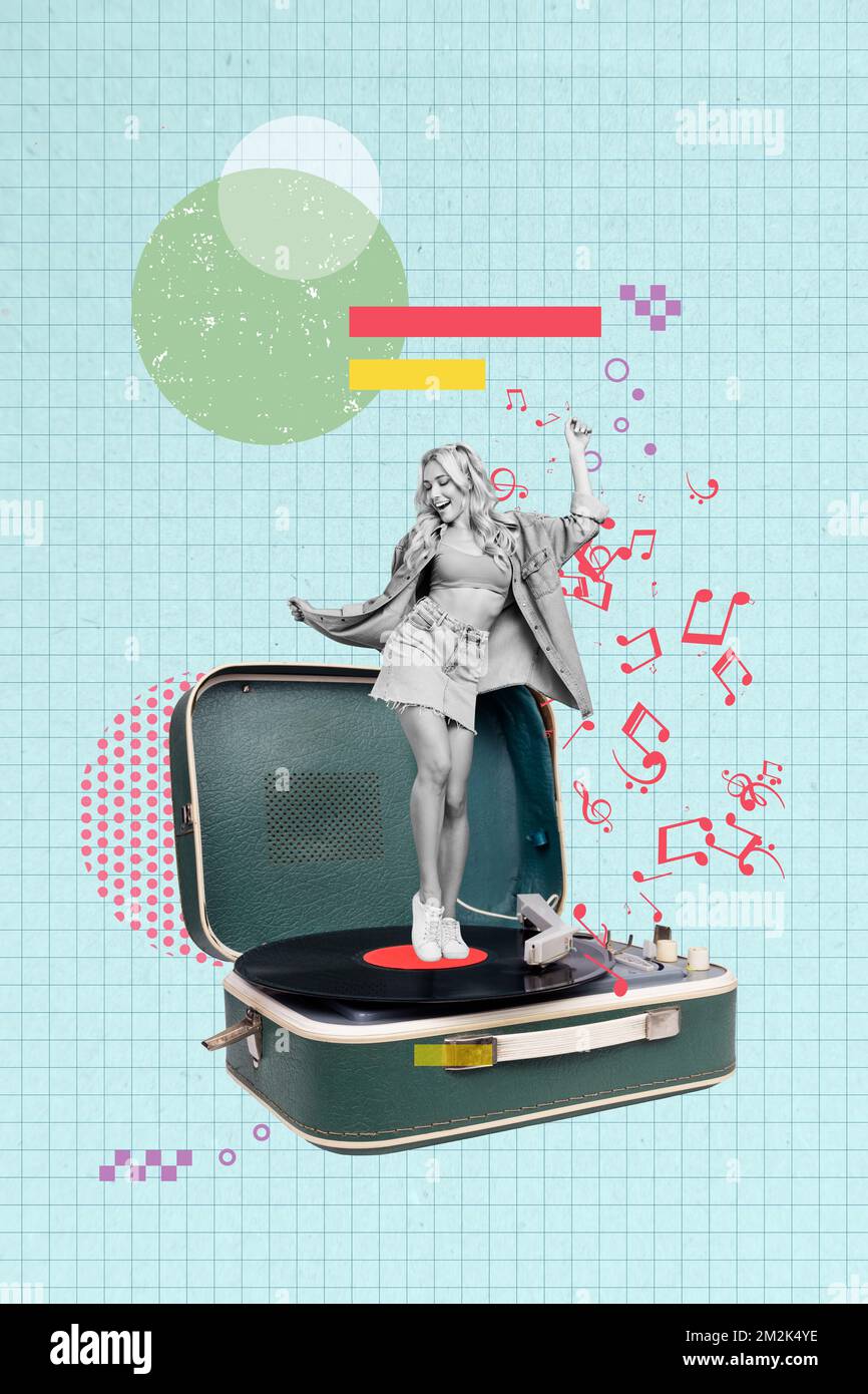 Creative drawing collage picture of beautiful little woman pretty ...