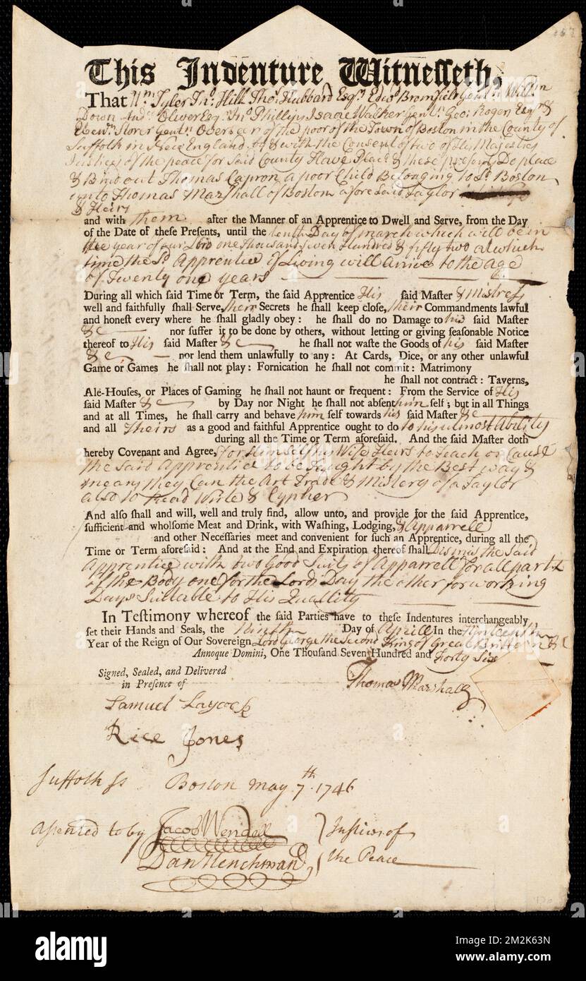 Document of indenture: Servant: Capron, Thomas. Master: Marshall ...