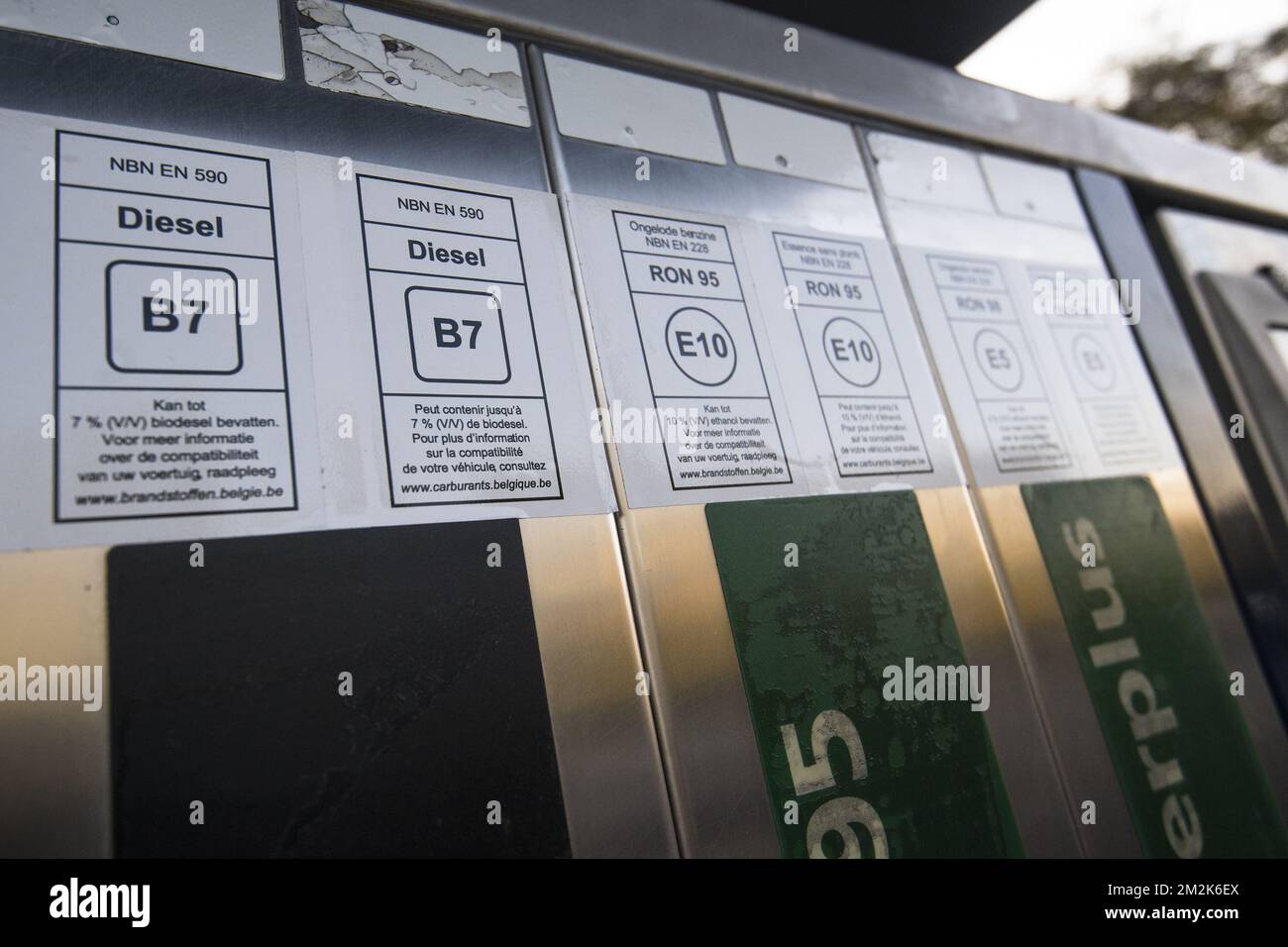 Illustration picture shows the new labels for petrol and diesel at a ...
