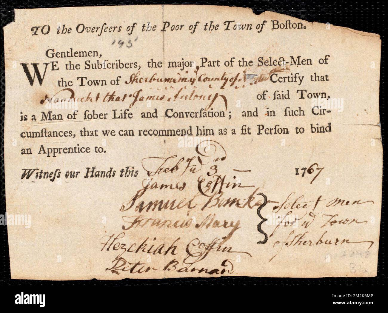 Document of indenture: Servant: Chambers, Saunders. Master: Anthony ...