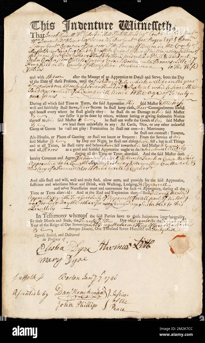Document of indenture: Servant: Cook, John. Master: Little [Litle ...