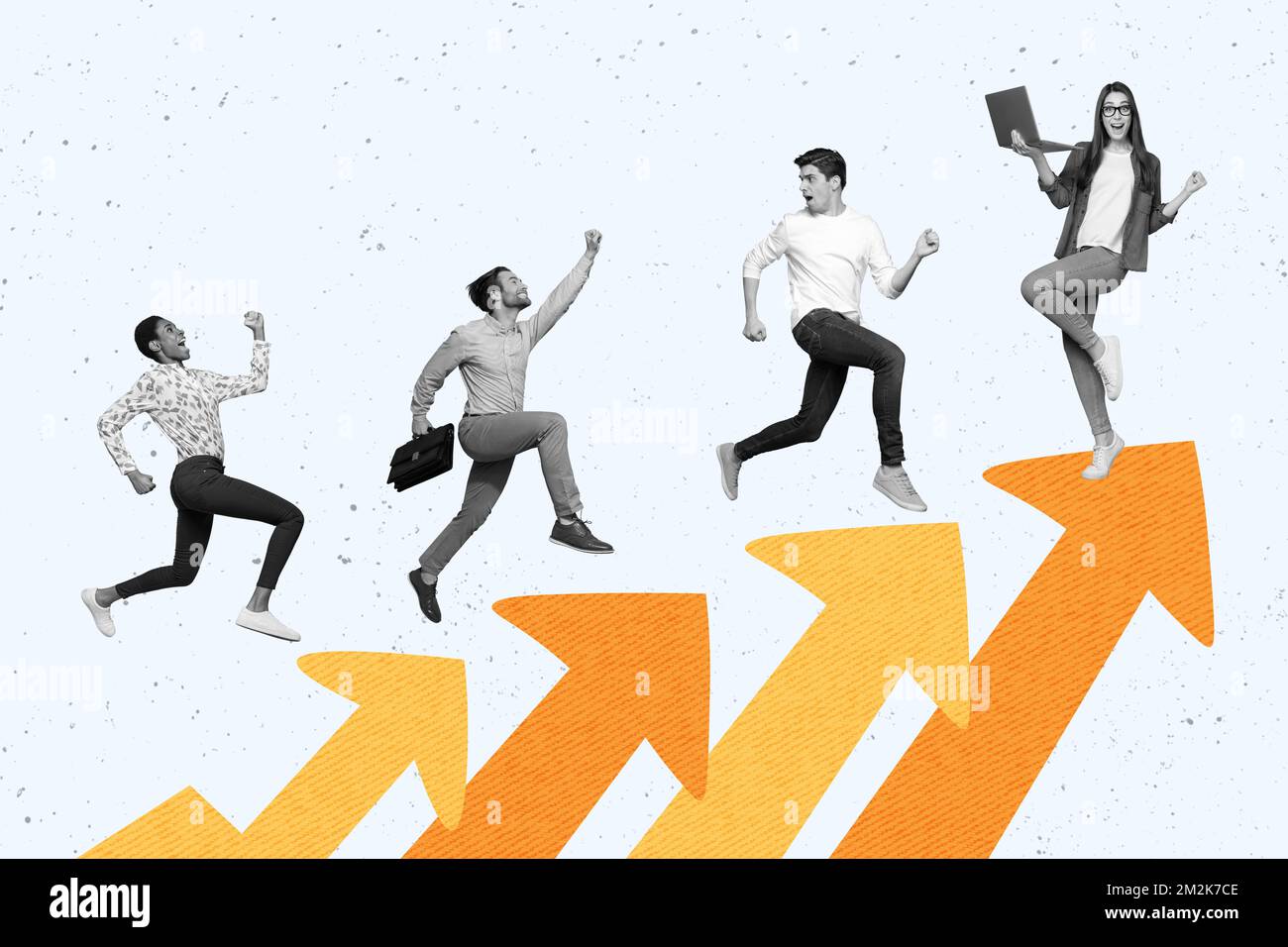 Creative collage image of excited black white gamma people running ...