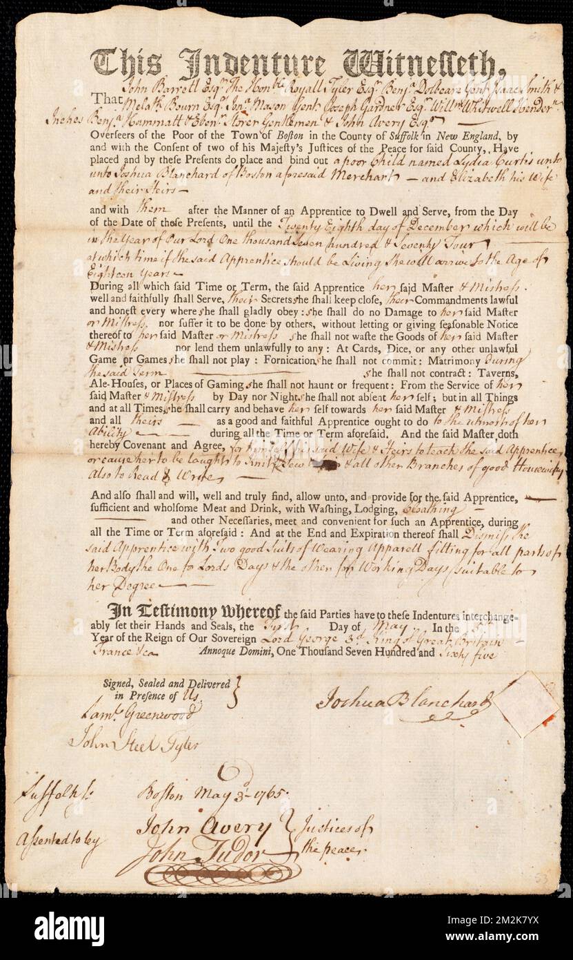 Document of indenture: Servant: Curtis, Lydia. Master: Blanchard ...