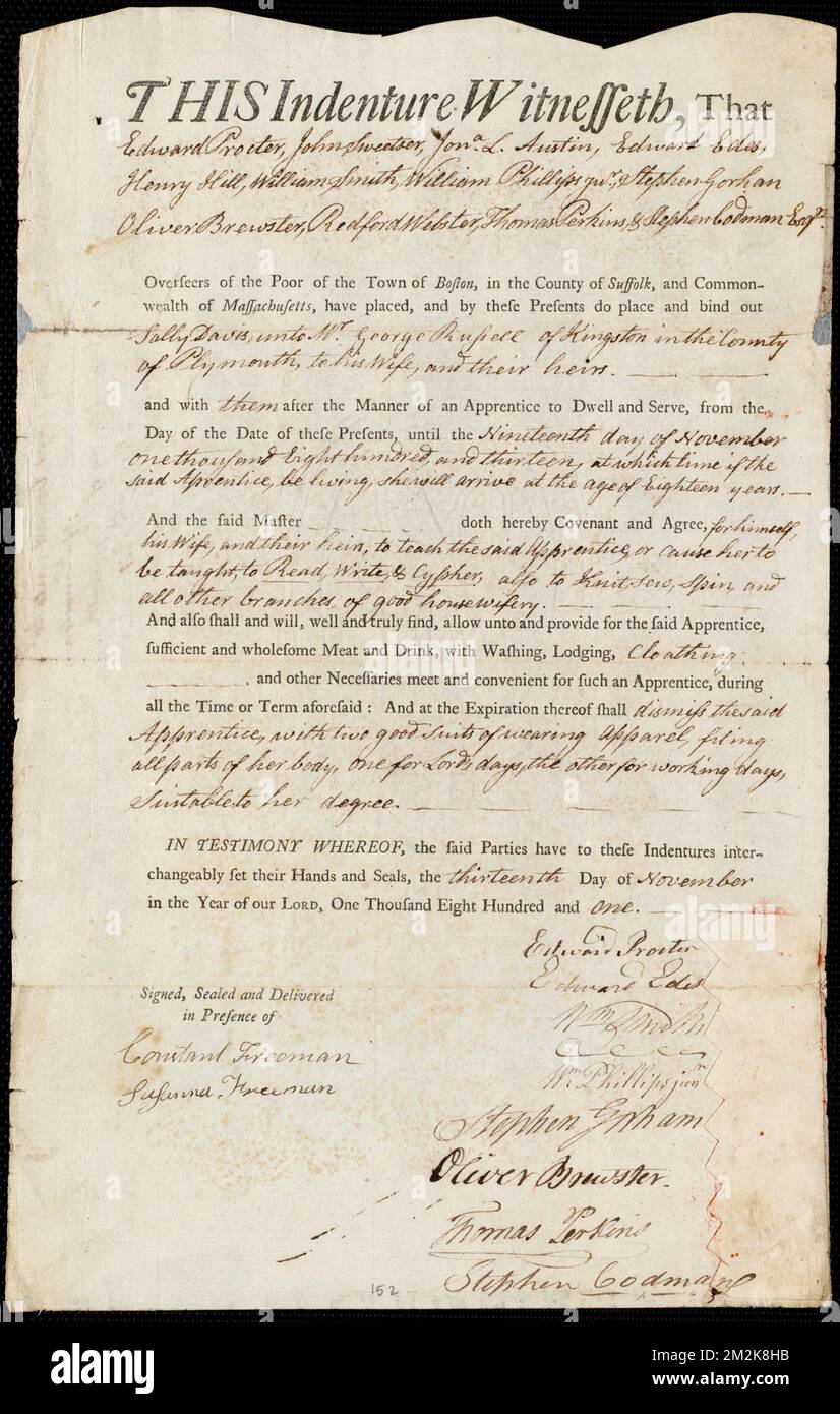 Document of indenture: Servant: Davis, Sally. Master: Russell, George ...
