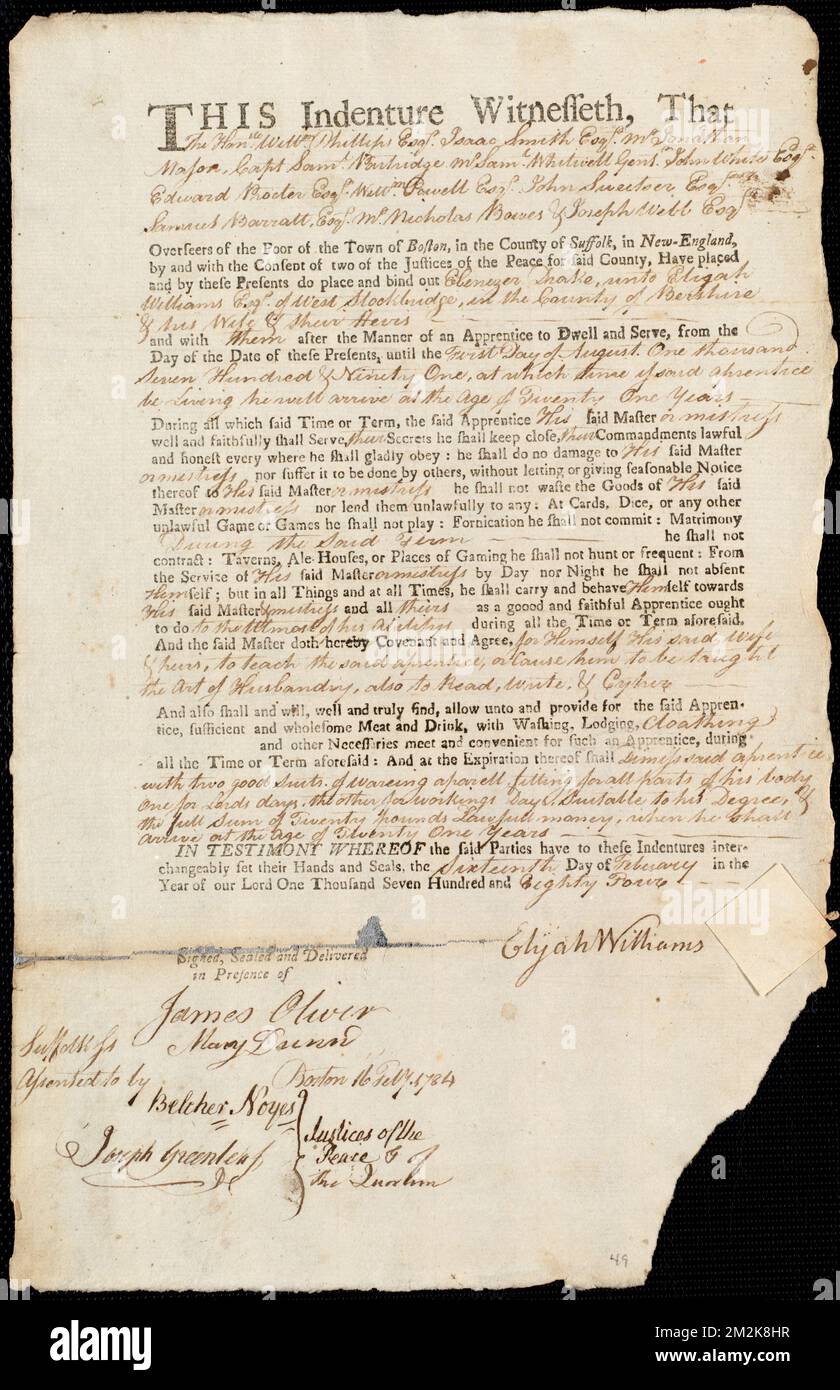 Document of indenture: Servant: Drake, Ebenezer. Master: Williams ...