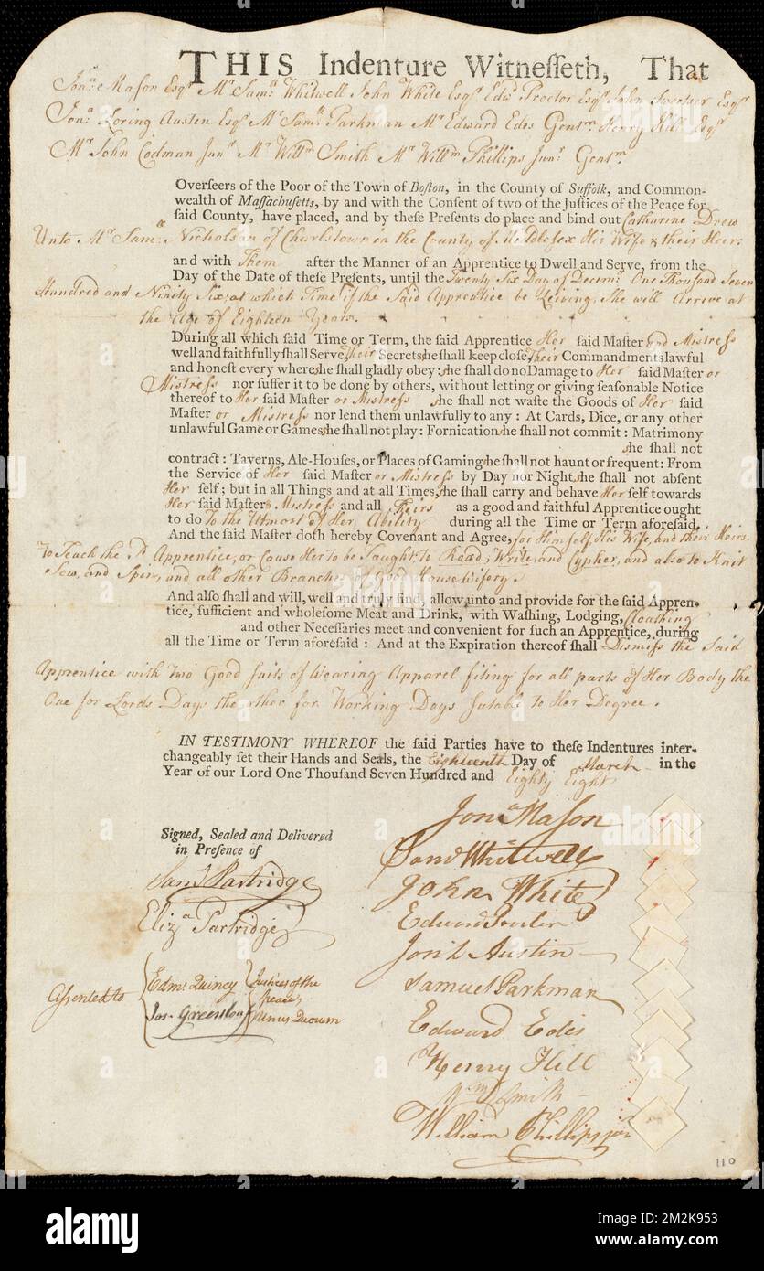 Document of indenture: Servant: Drew, Catharine. Master: Nicholson ...