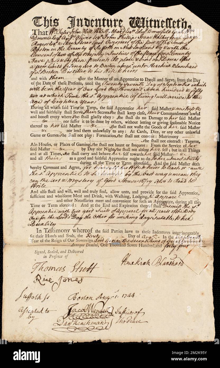 Document of indenture: Servant: Ellis, Dorcas. Master: Blanchard ...