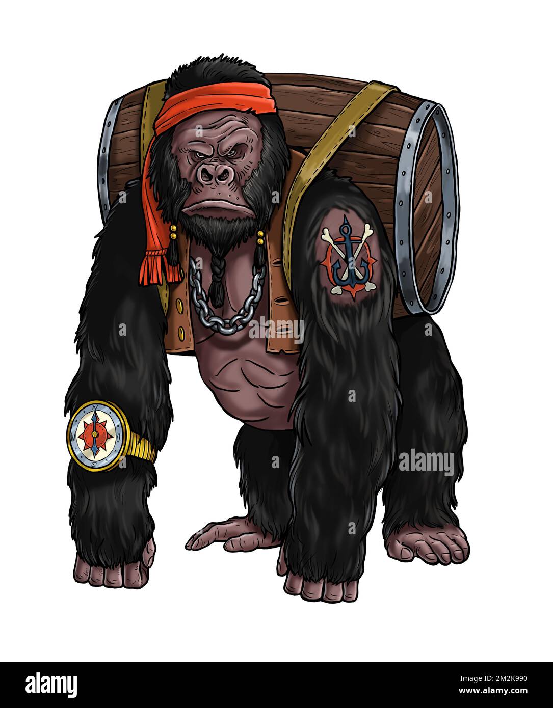 Big gorilla pirate coloring page. Coloring book illustration. Monkey ...