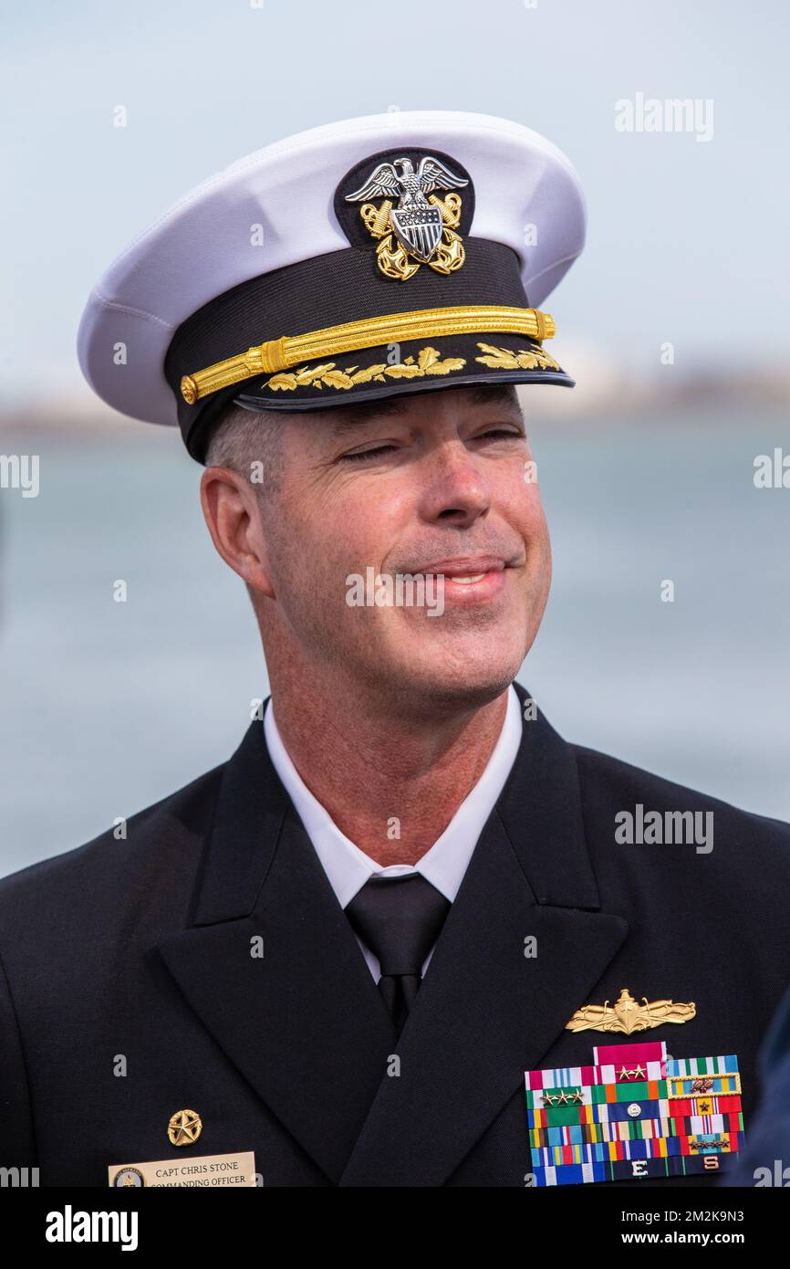 USS Normandy Commanding Officer Captain Chris Stone pictured during a ...