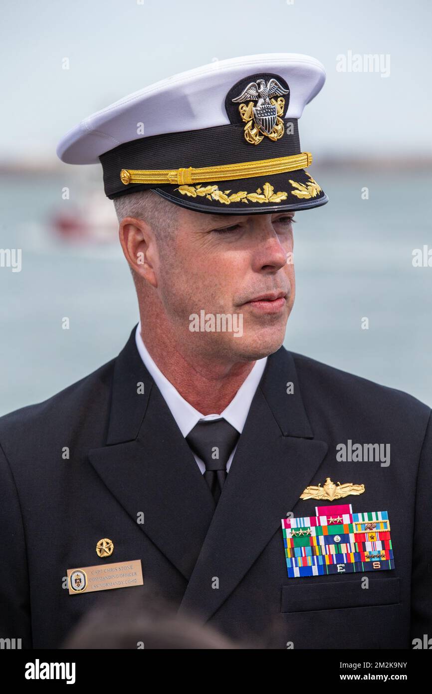 USS Normandy Commanding Officer Captain Chris Stone pictured during a ...