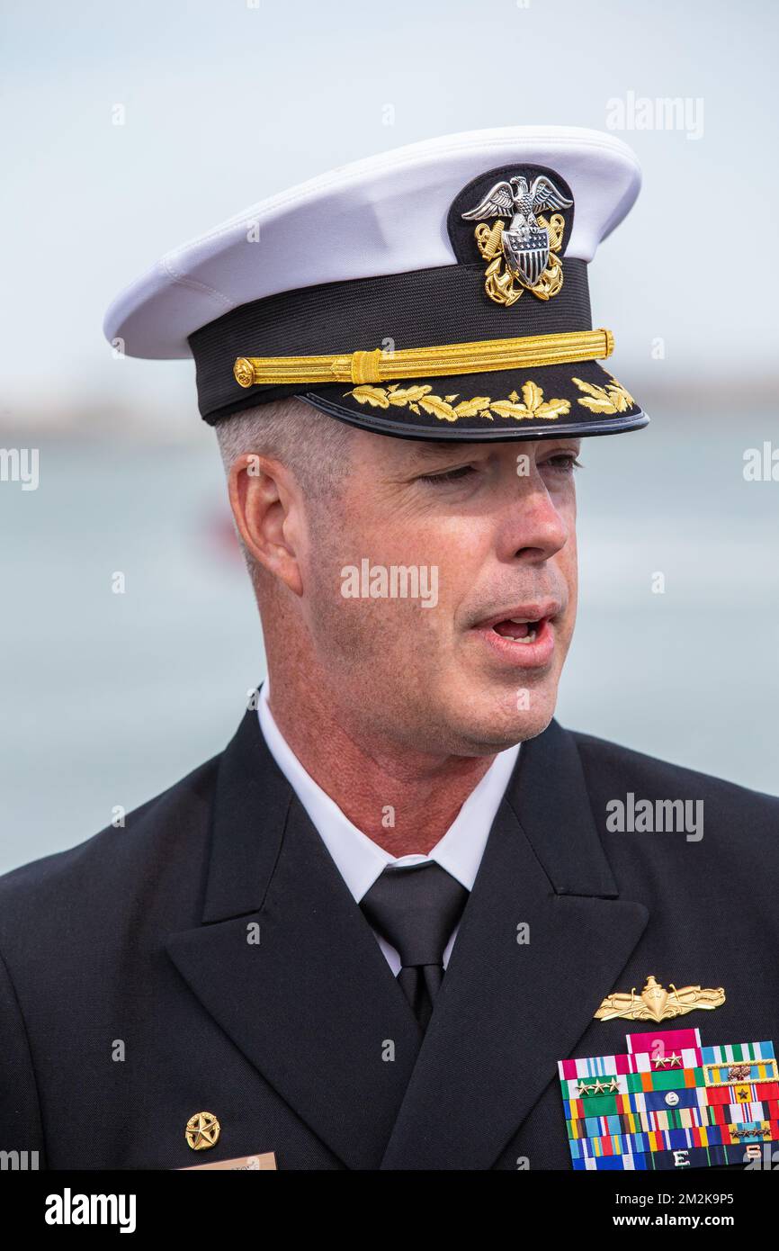 USS Normandy Commanding Officer Captain Chris Stone pictured during a ...