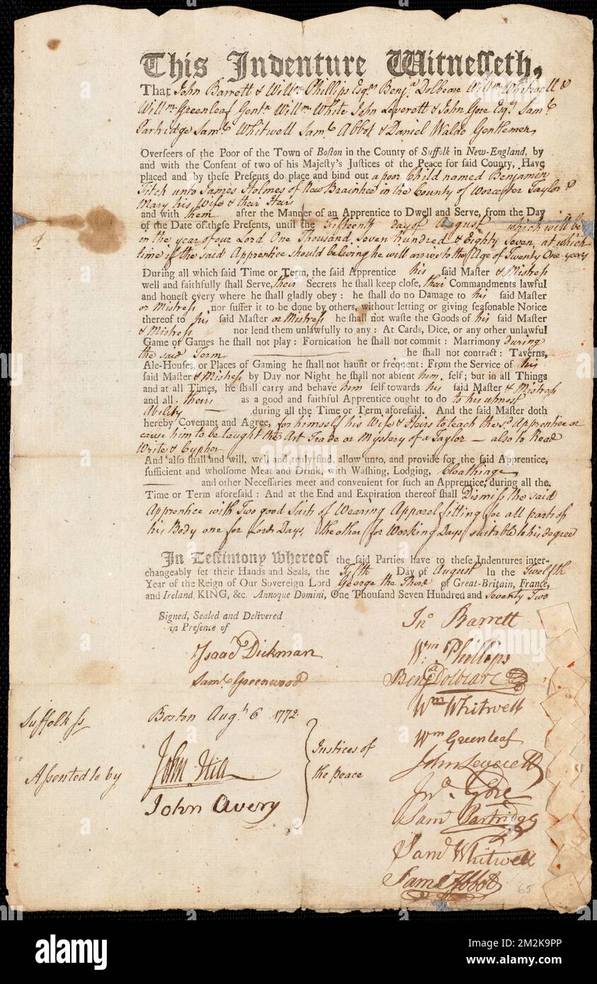 Document of indenture: Servant: Fitch, Benjamin. Master: Holmes, James ...