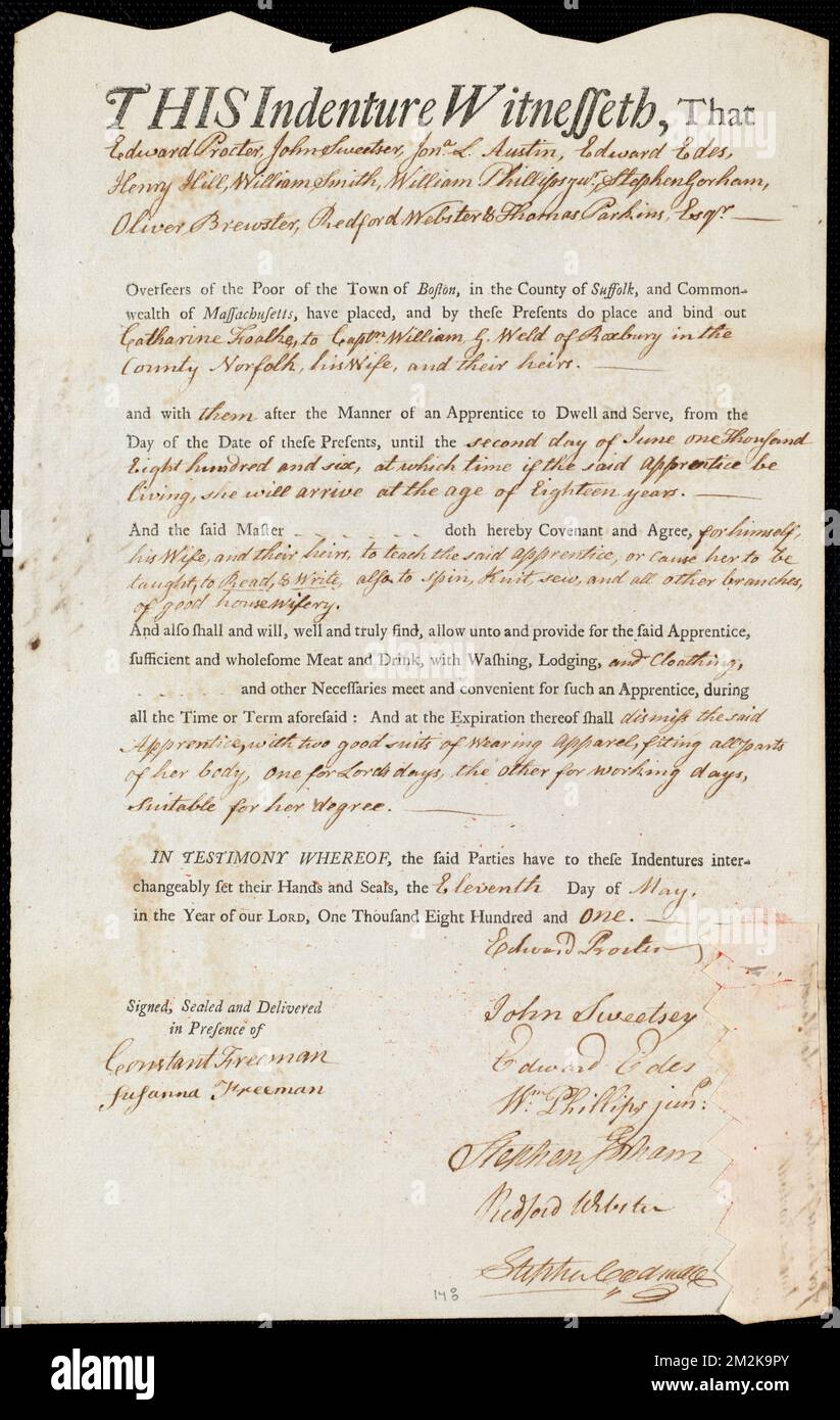 Document of indenture: Servant: Foalke, Catharine. Master: Weld ...