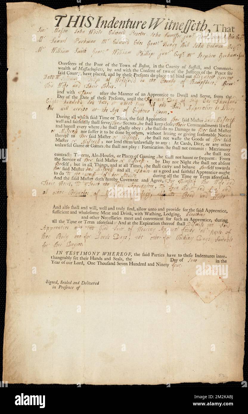 Document of indenture: Servant: Garrow, Elizabeth. Master: Phelps ...