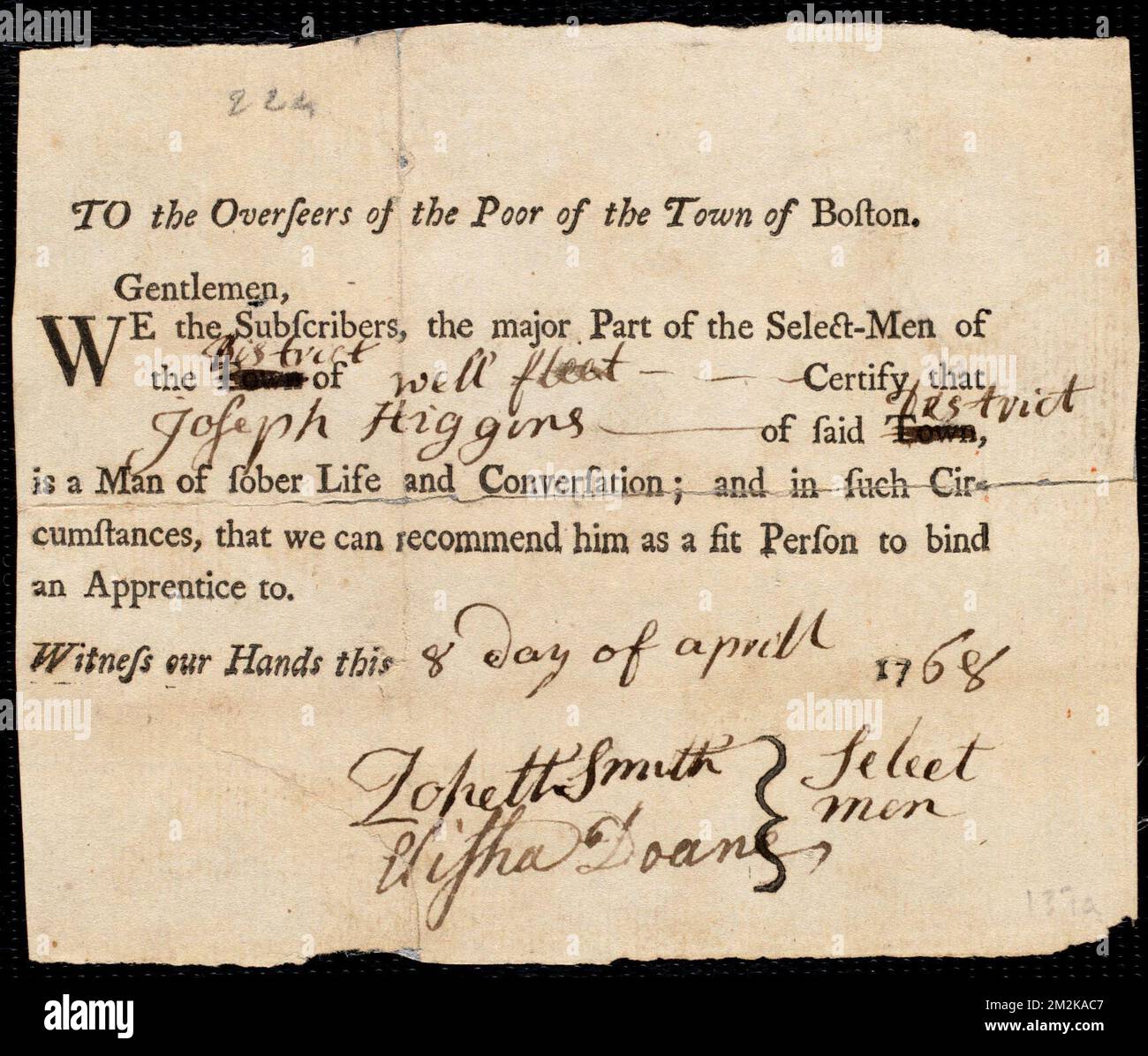 Document of indenture: Servant: Gary [Gray], Joseph. Master: Higgins ...