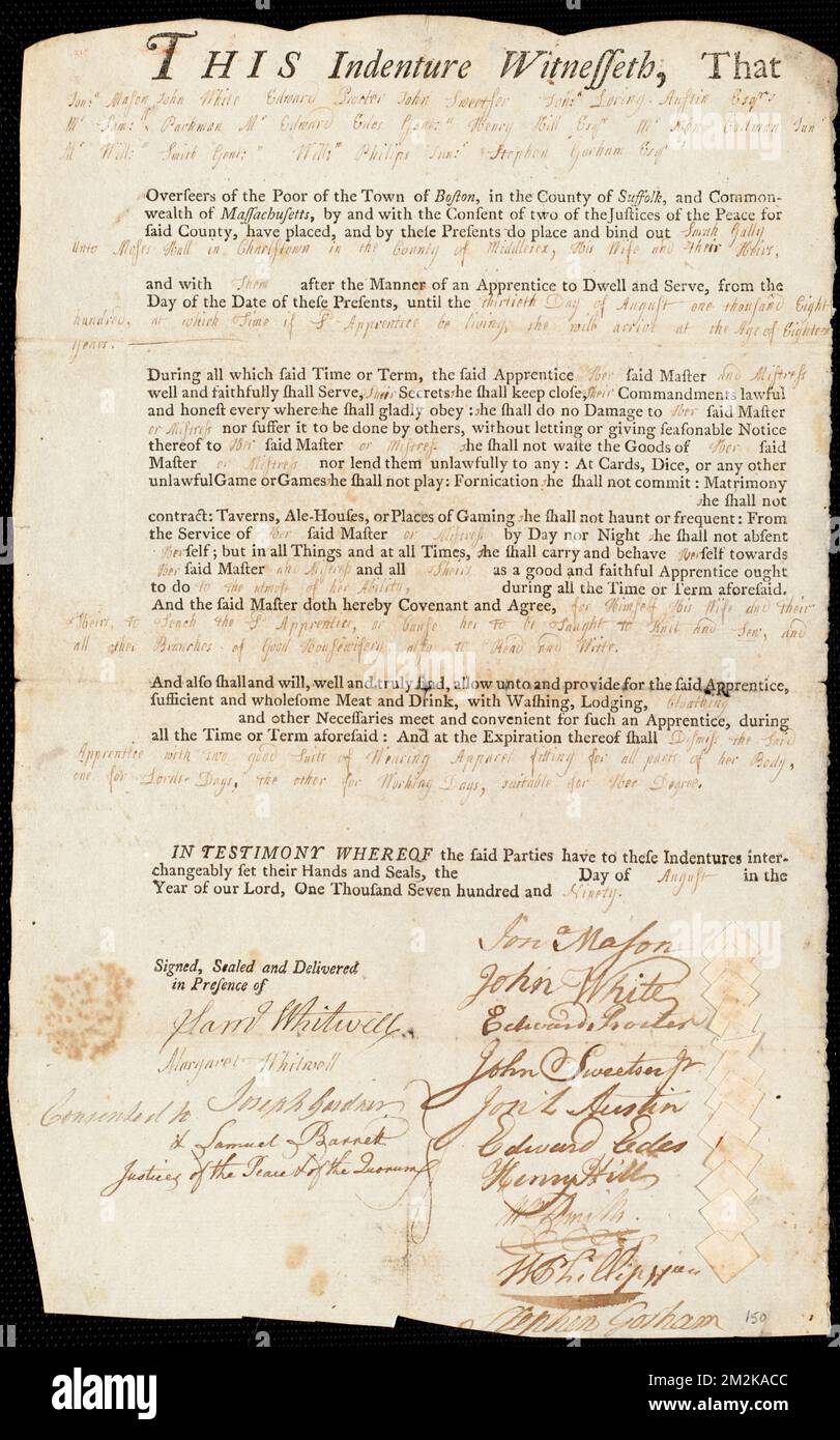 Document of indenture: Servant: Gally [Legalley], Sarah. Master: Hall ...