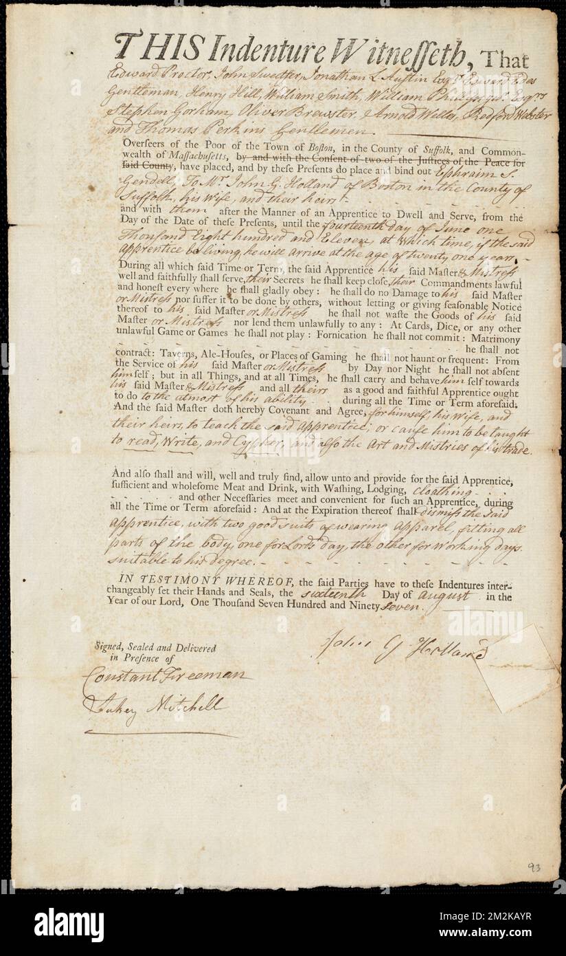 Document of indenture: Servant: Gendell, Ephraim S. Master: Holland ...