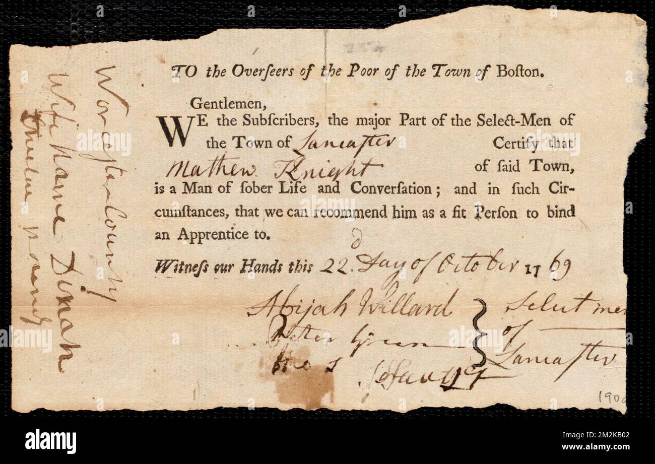 Document of indenture: Servant: Godfrey, John. Master: Knight, Matthew ...