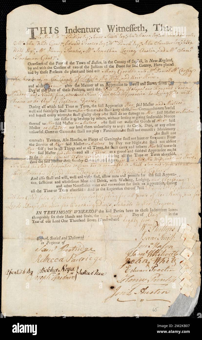 Document of indenture: Servant: Gordon, Mary. Master: McCarthy, Daniel ...