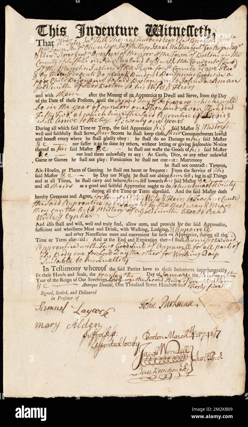 Document of indenture: Servant: Godwin [Goodwin], Benjamin. Master ...