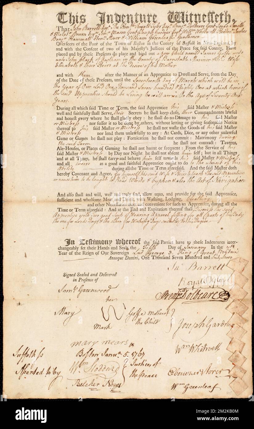 Document of indenture: Servant: Goffe, James. Master: Clark, John. Town ...