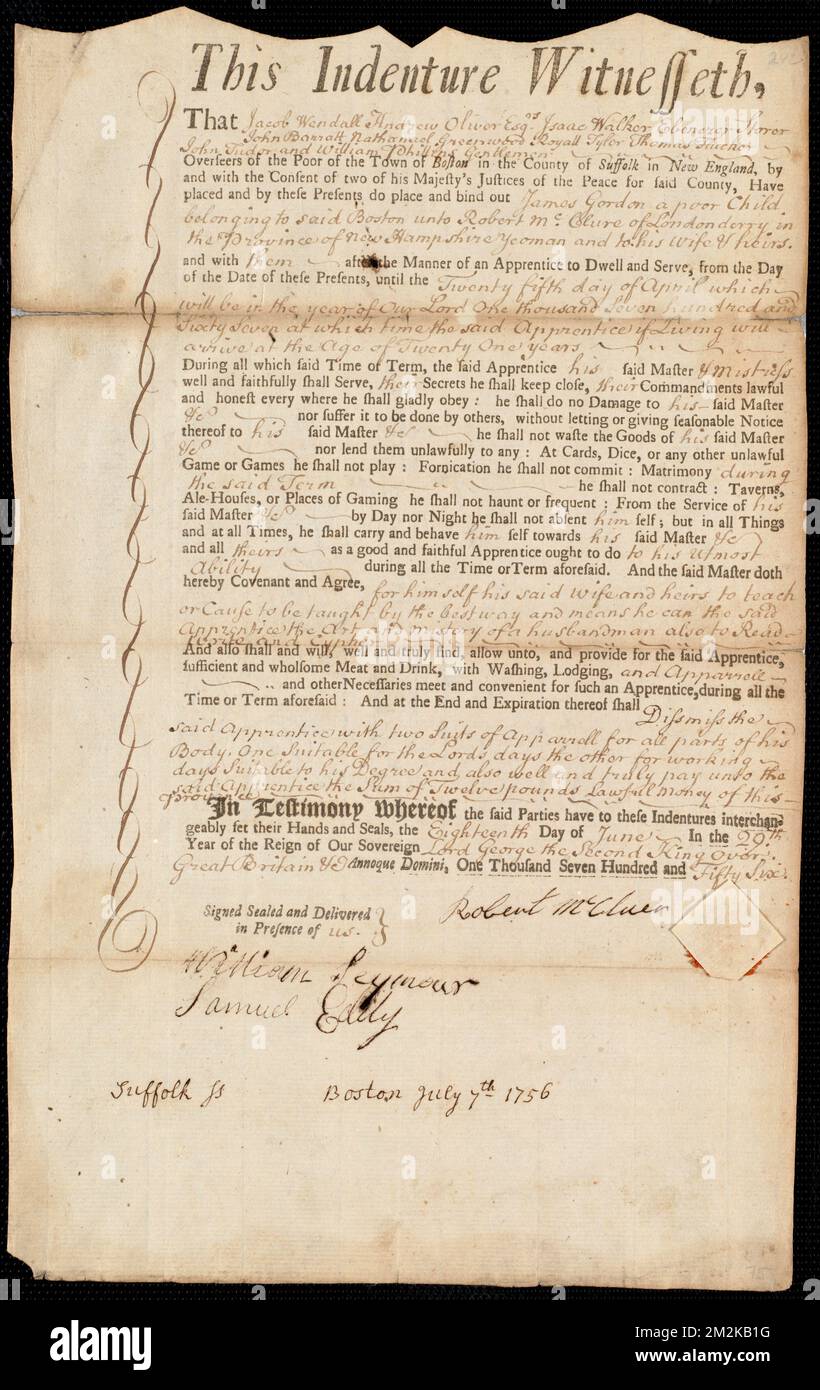 Document of indenture: Servant: Gordon, James. Master: McClure, Robert ...