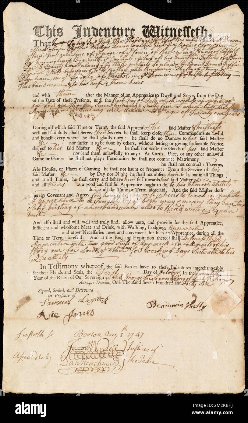 Document of indenture: Servant: Griffin, James. Master: Shelly ...