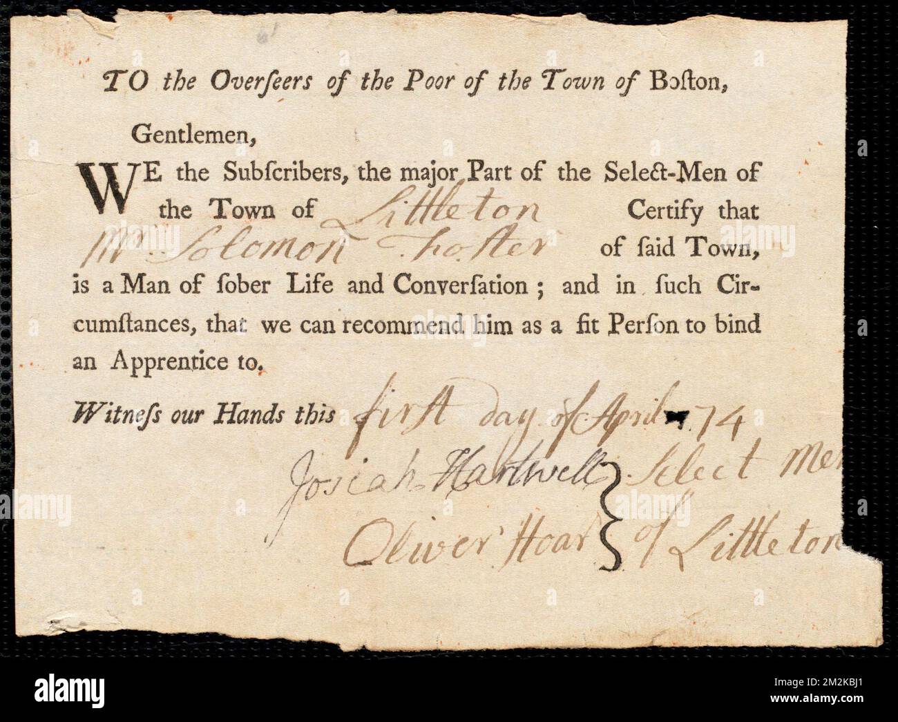 Document of indenture: Servant: Grimes, John. Master: Foster, Solomon ...