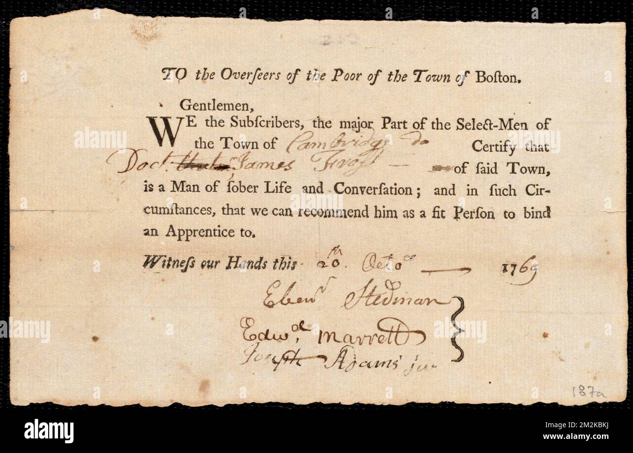 Document of indenture: Servant: Guthridge, Ann. Master: Frost, James ...
