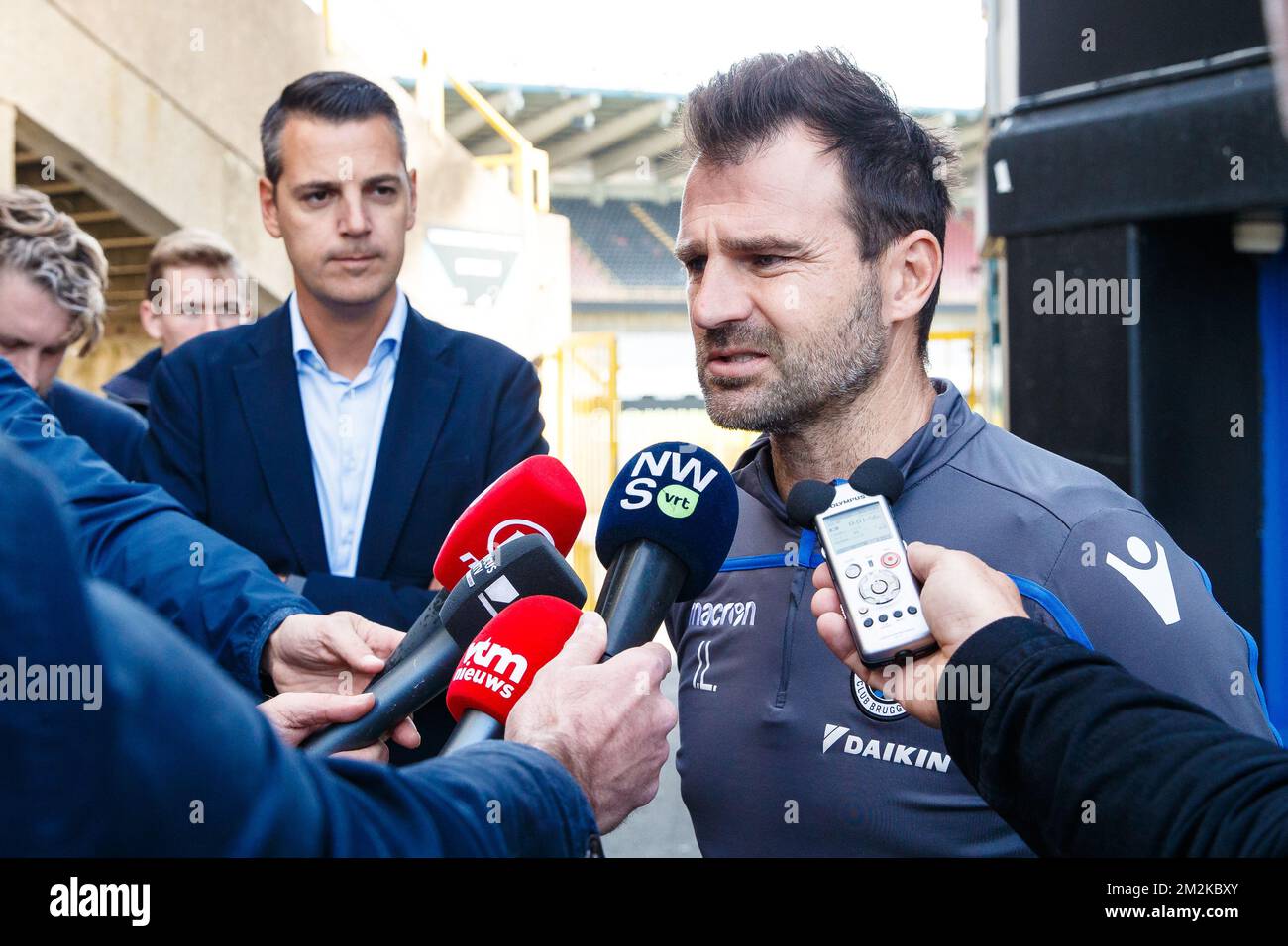 Club Brugge's head coach Ivan Leko talks to the press after a training ...