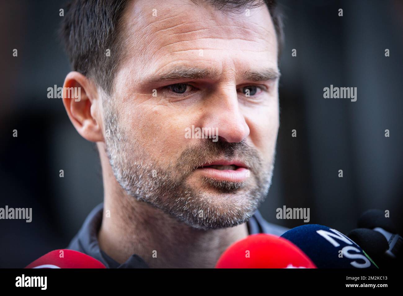 Club Brugge's head coach Ivan Leko talks to the press after a training ...