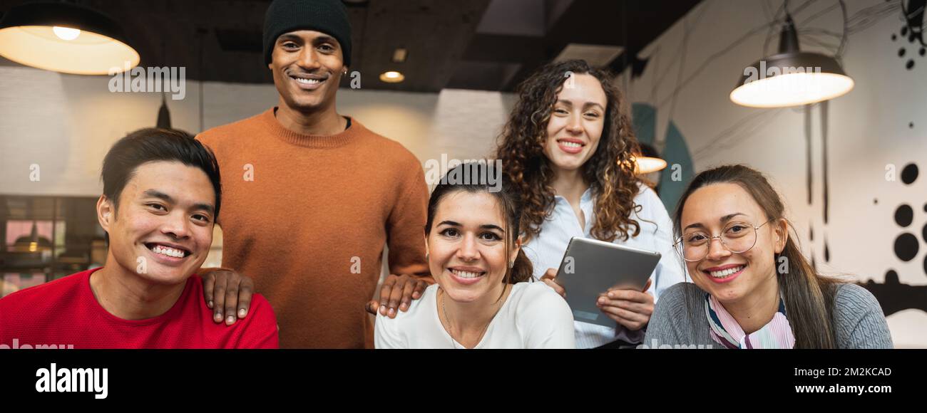 Horizontal banner or header work, learning, people, laptop, college ...