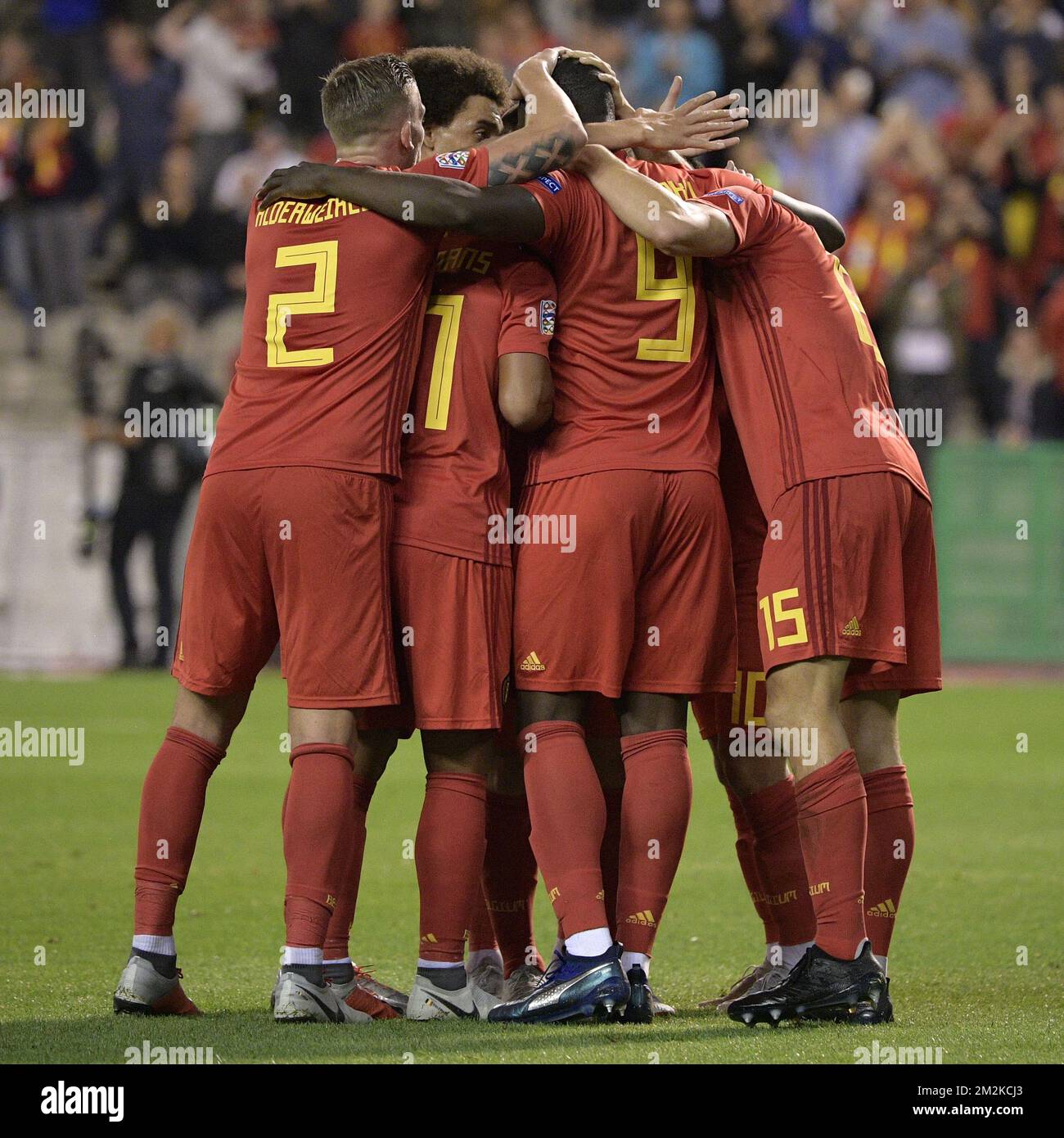 Belgium's players celebrate during a soccer game between Belgian ...
