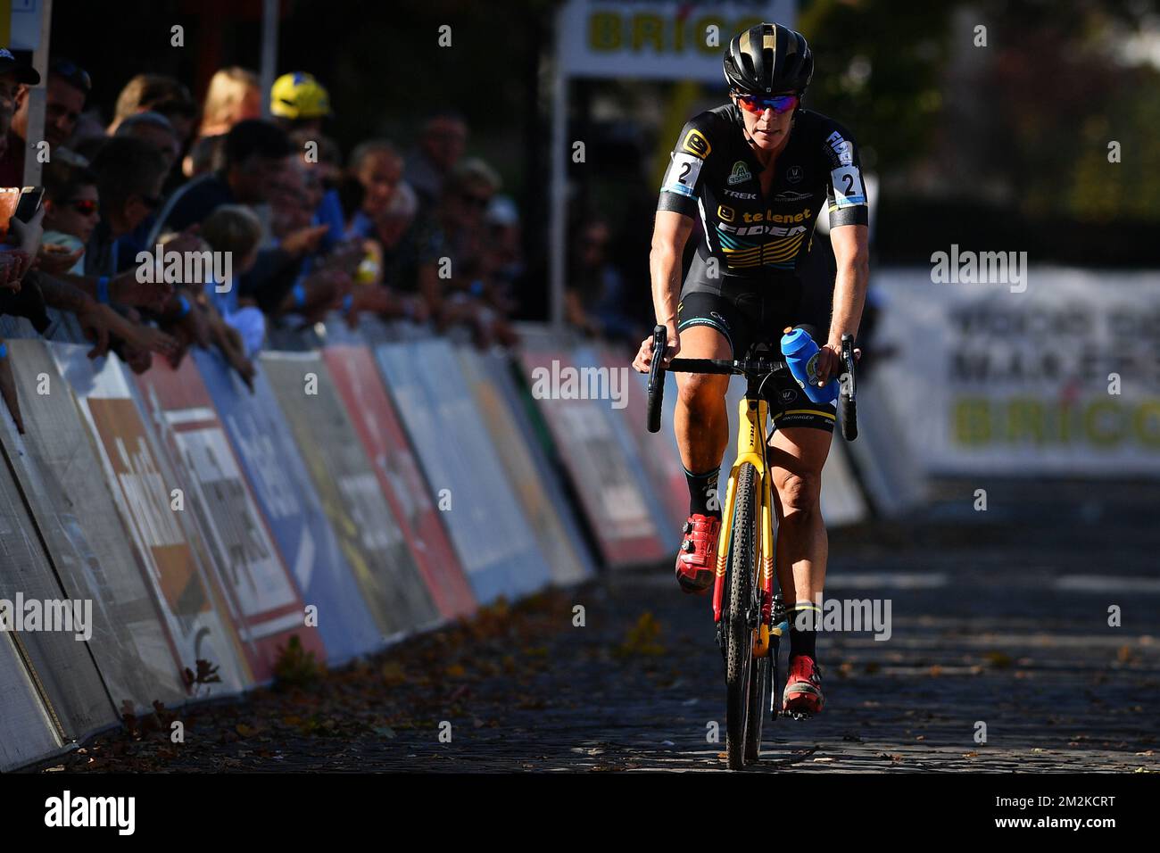 Belgian Ellen Van Loy crosses the finish line at the women's elite race ...