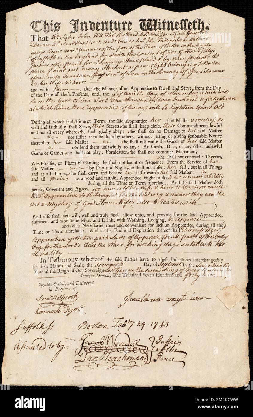 Document of indenture: Servant: Herbert, Mary. Master: Wayt, Jonathan ...