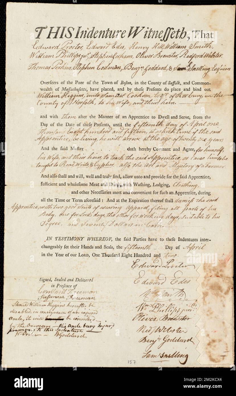 Document of indenture: Servant: Higgins, William. Master: Cookson ...