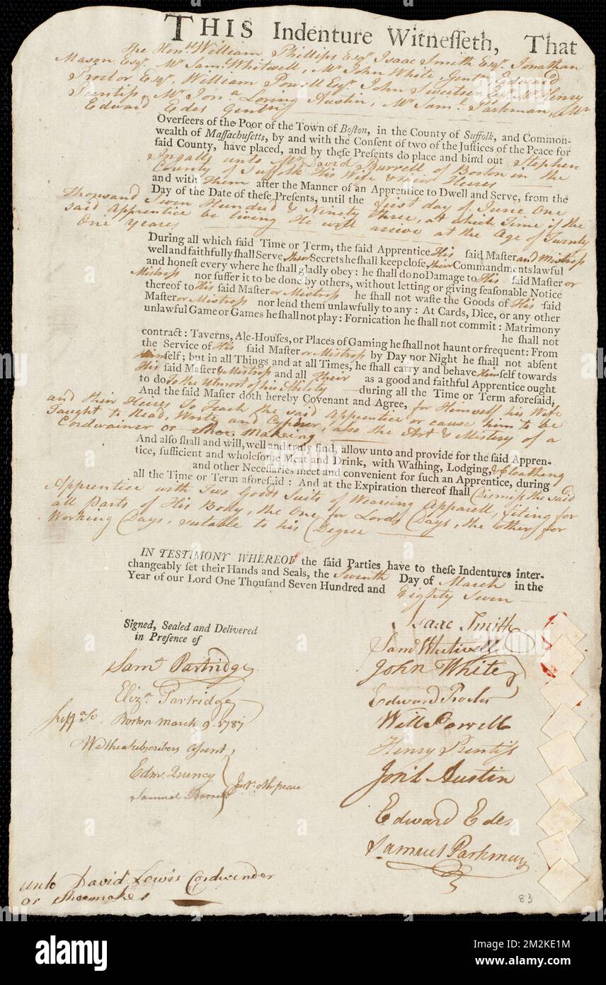 Document of indenture: Servant: Ingalls, Stephen. Master: Burrell ...