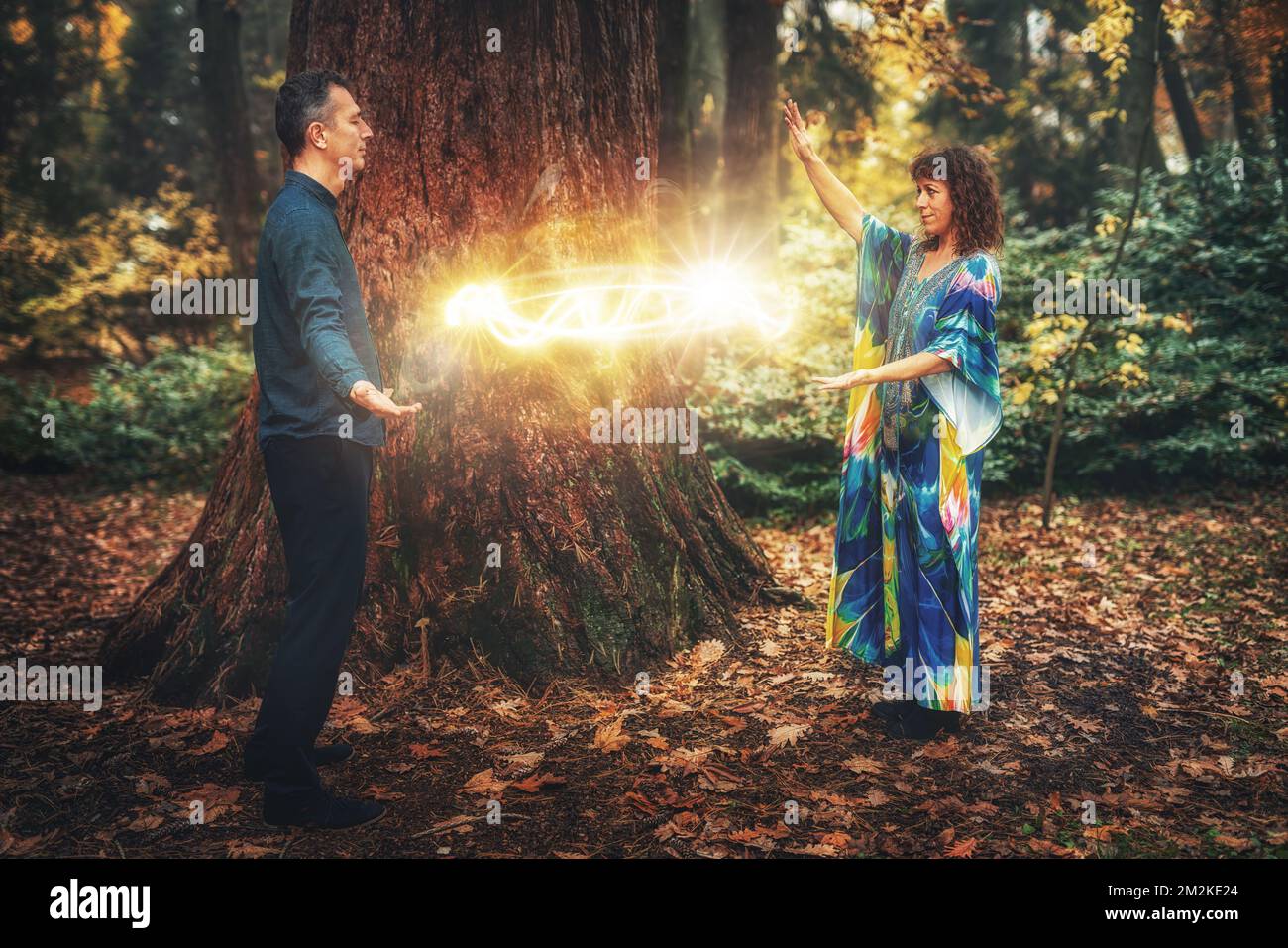 Man and woman heal each other with healing energy. Pranic healing Stock ...