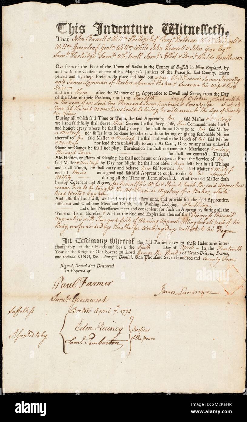 Document of indenture: Servant: Kennedy, James. Master: Lamman, James ...