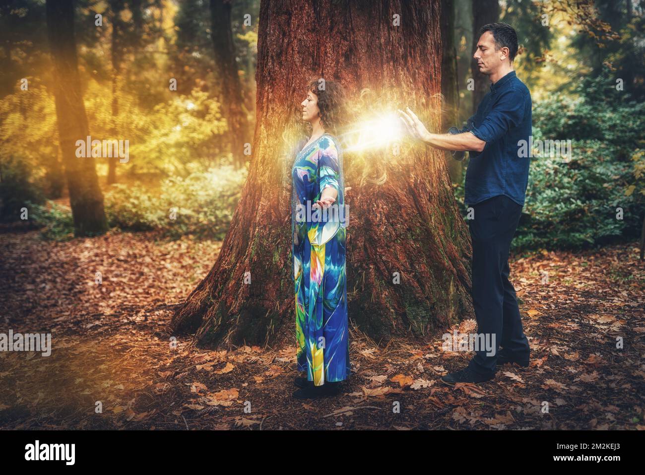 Man and woman heal each other with healing energy. Pranic healing Stock ...