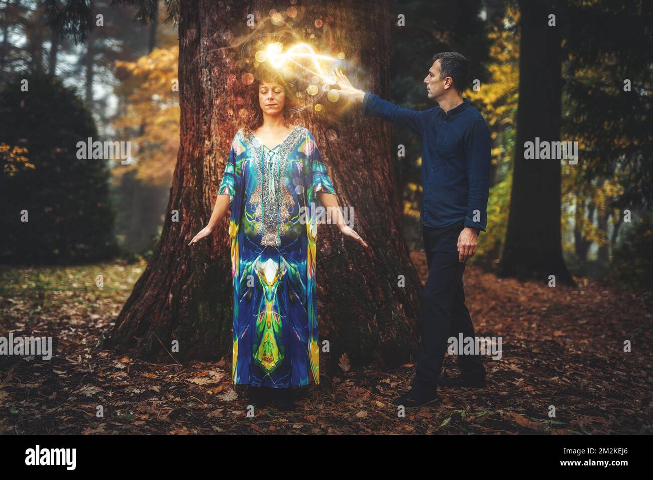 Man and woman heal each other with healing energy. Pranic healing Stock ...