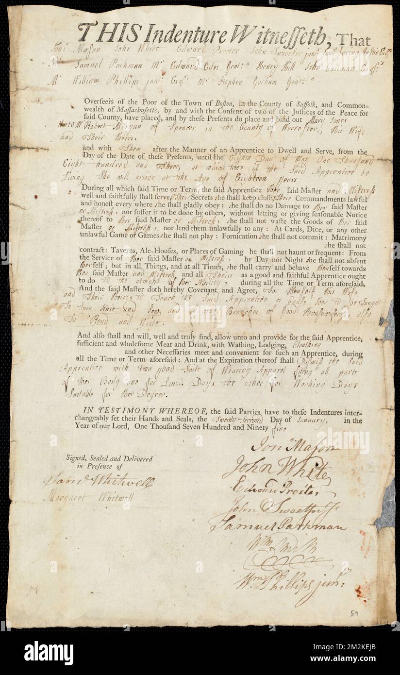 Document of indenture: Servant: Jones, Mary. Master: Morgan, Robert ...