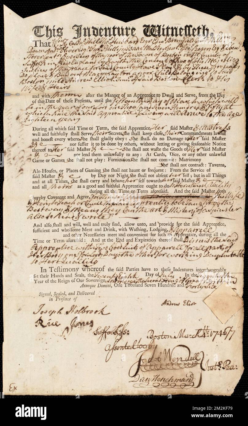 Document of indenture: Servant: Layton, Mary. Master: Elliot, Andrew Jr ...