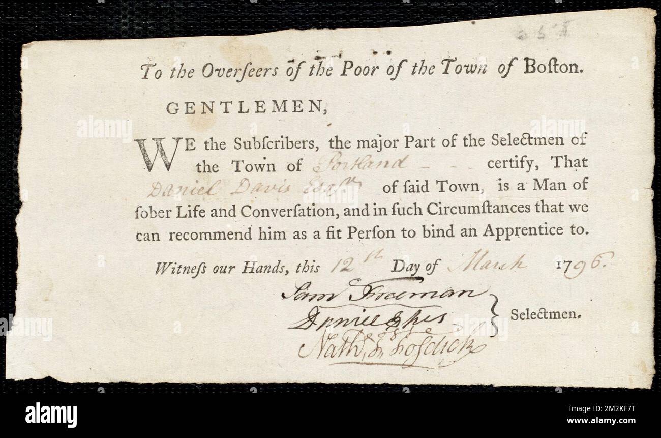 Document of indenture: Servant: Lewis, Sarah. Master: Davis, Daniel ...