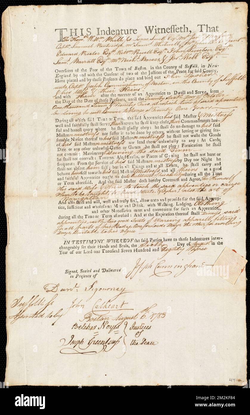 Document of indenture: Servant: Lasher, John. Master: Cunningham ...