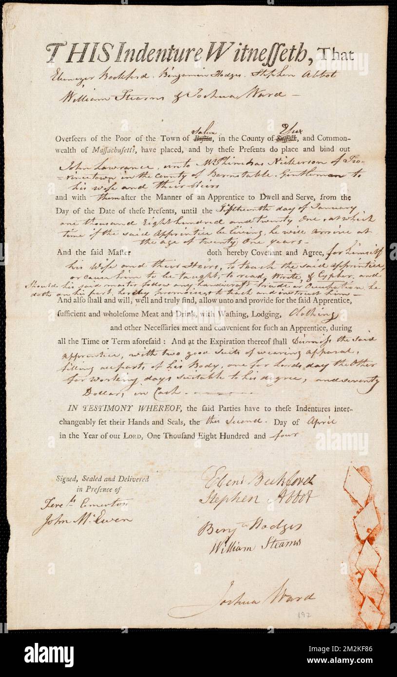Document of indenture: Servant: Lawrence [Lawrance], John. Master ...