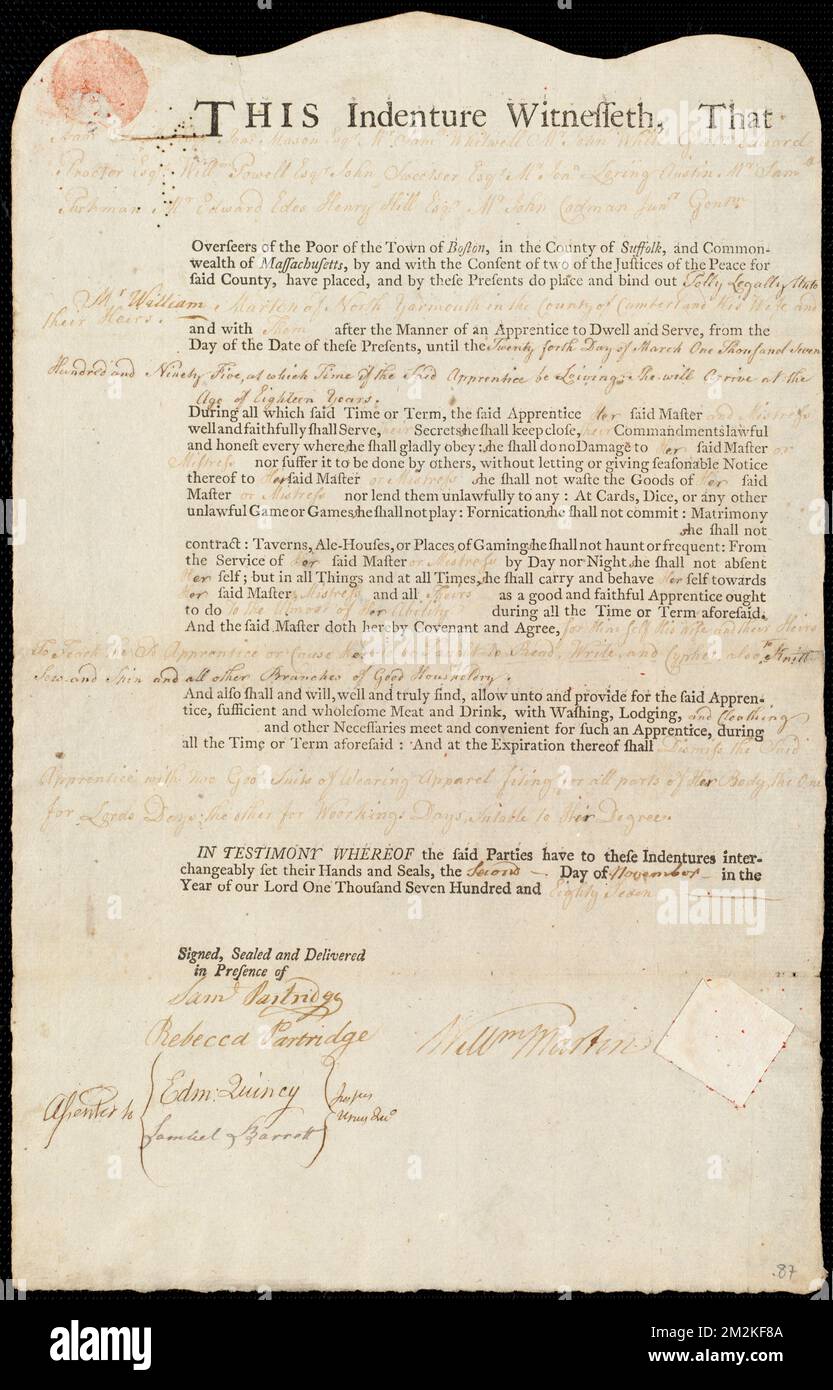 Document of indenture: Servant: Legally, Polly. Master: Marton, William ...